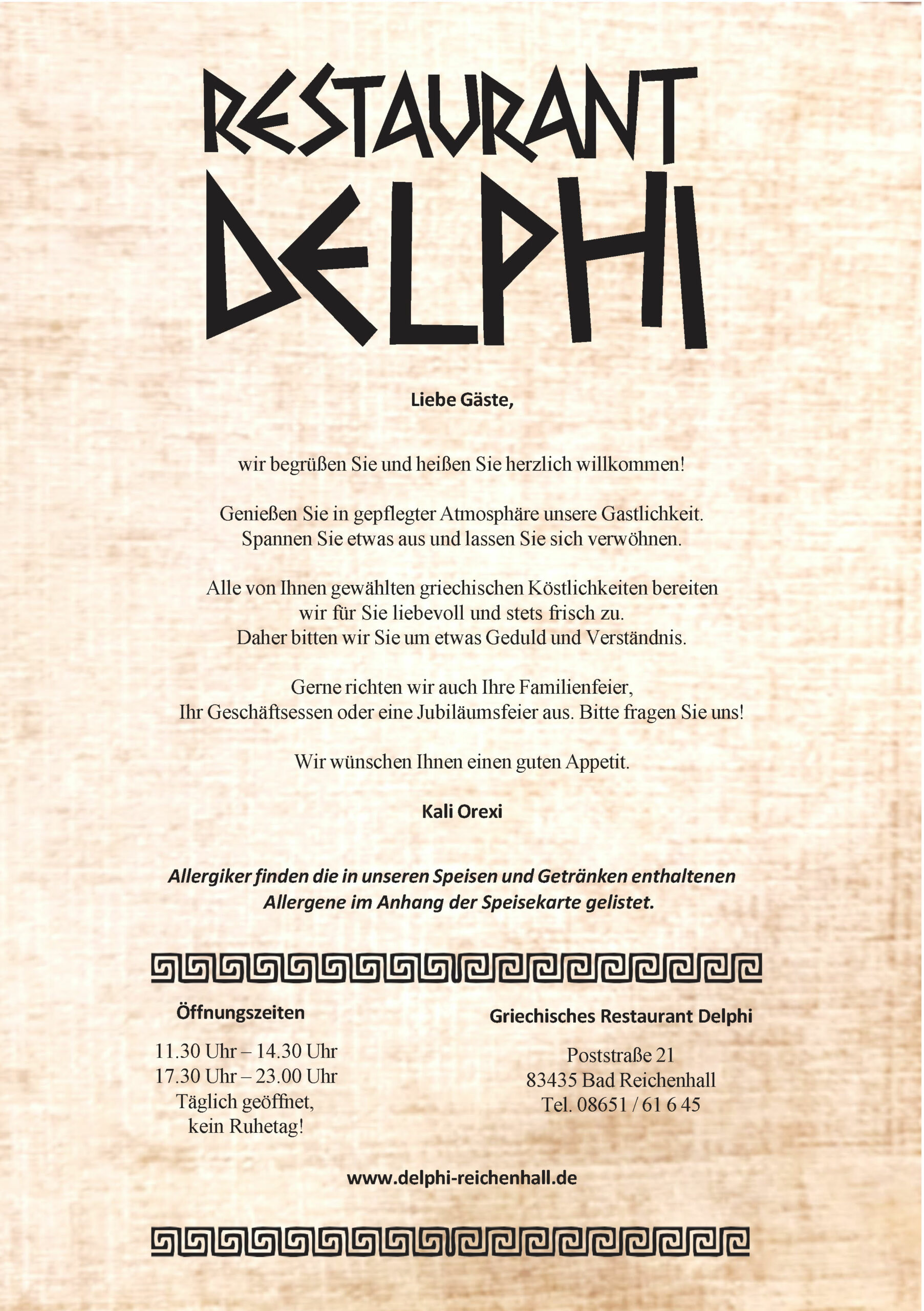 Speisekarte – Restaurant DELPHI