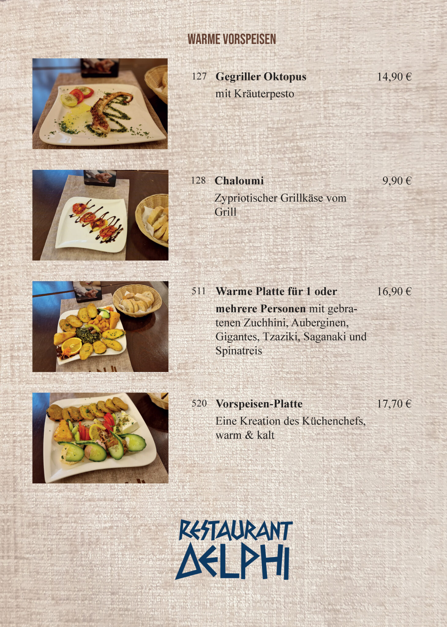 Speisekarte – Restaurant DELPHI